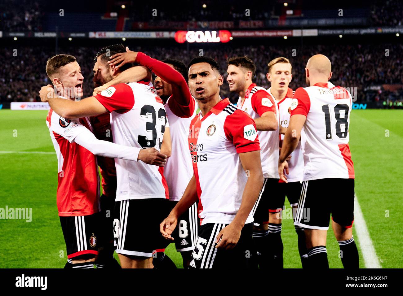 Rotterdam, The Netherlands.13 October 2022, Rotterdam - Sebastian Szymanski of Feyenoord, David ...