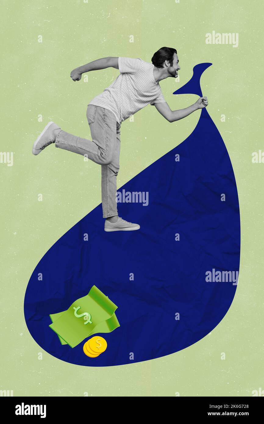 Composite collage picture image of running fast young man carry empty ...