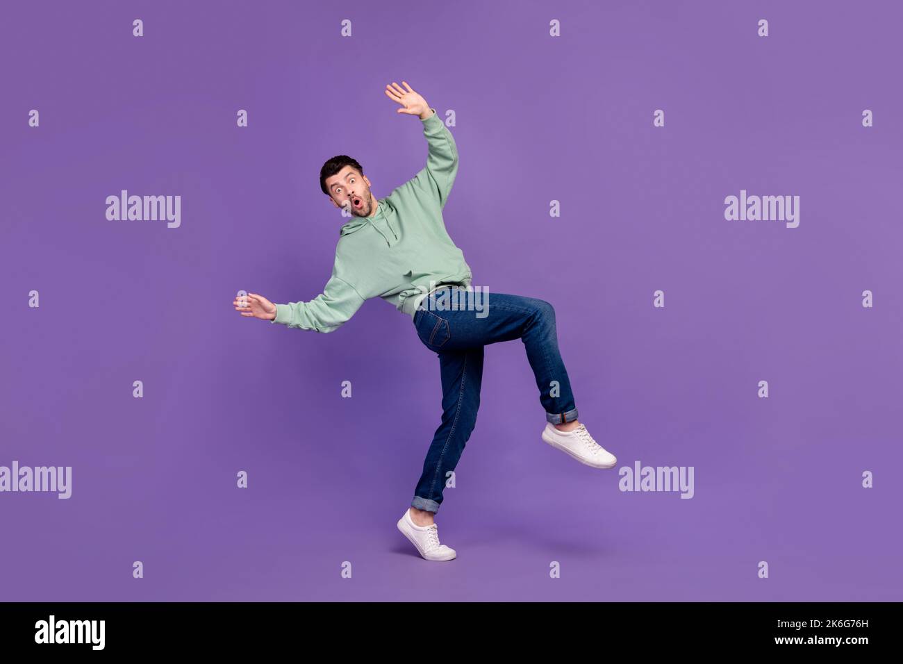 Full size profile photo of young excited funny man wear stylish outfit ...