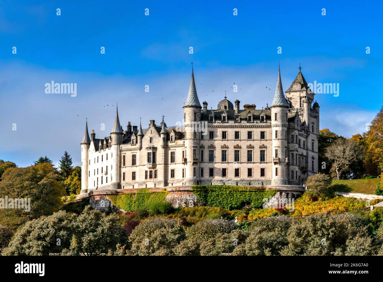 Dunrobin Castle Golspie Sutherland Scotland a blue sky and the castle ...