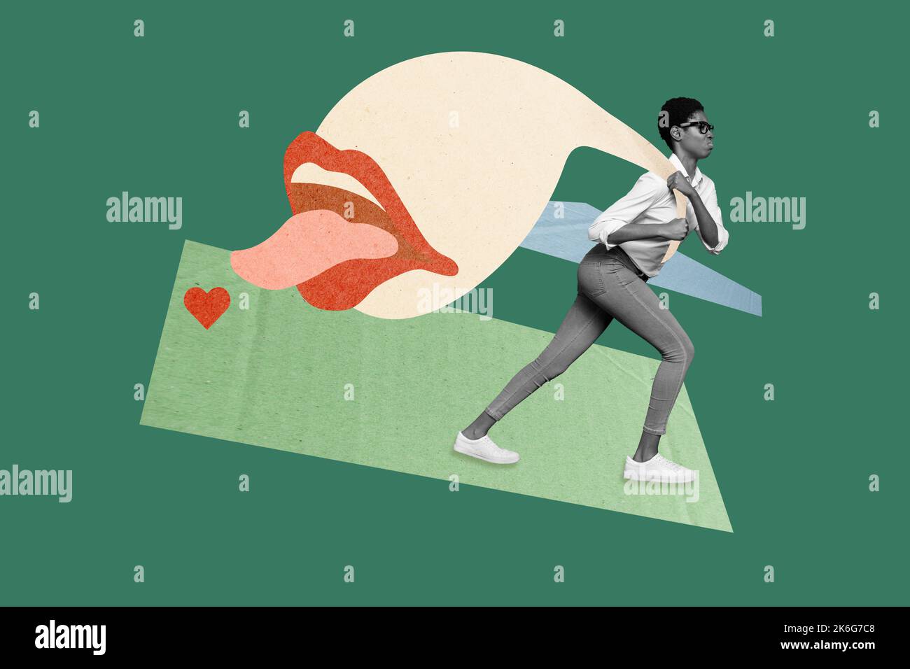 Collage photo of young office manager woman talkative problems trying ...