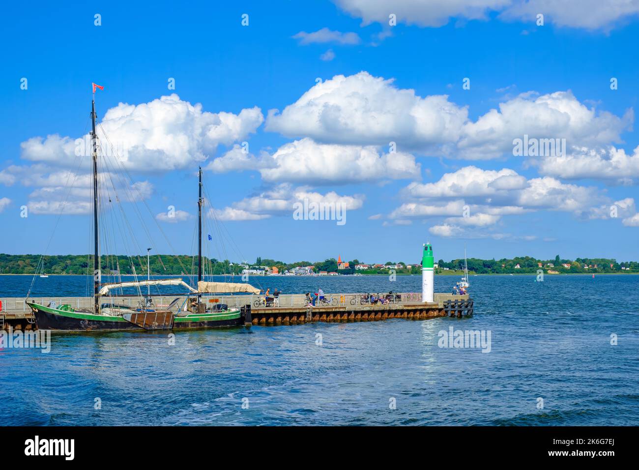 The two-masted sailing ship ALFRED at the northern pier in the harbour ...