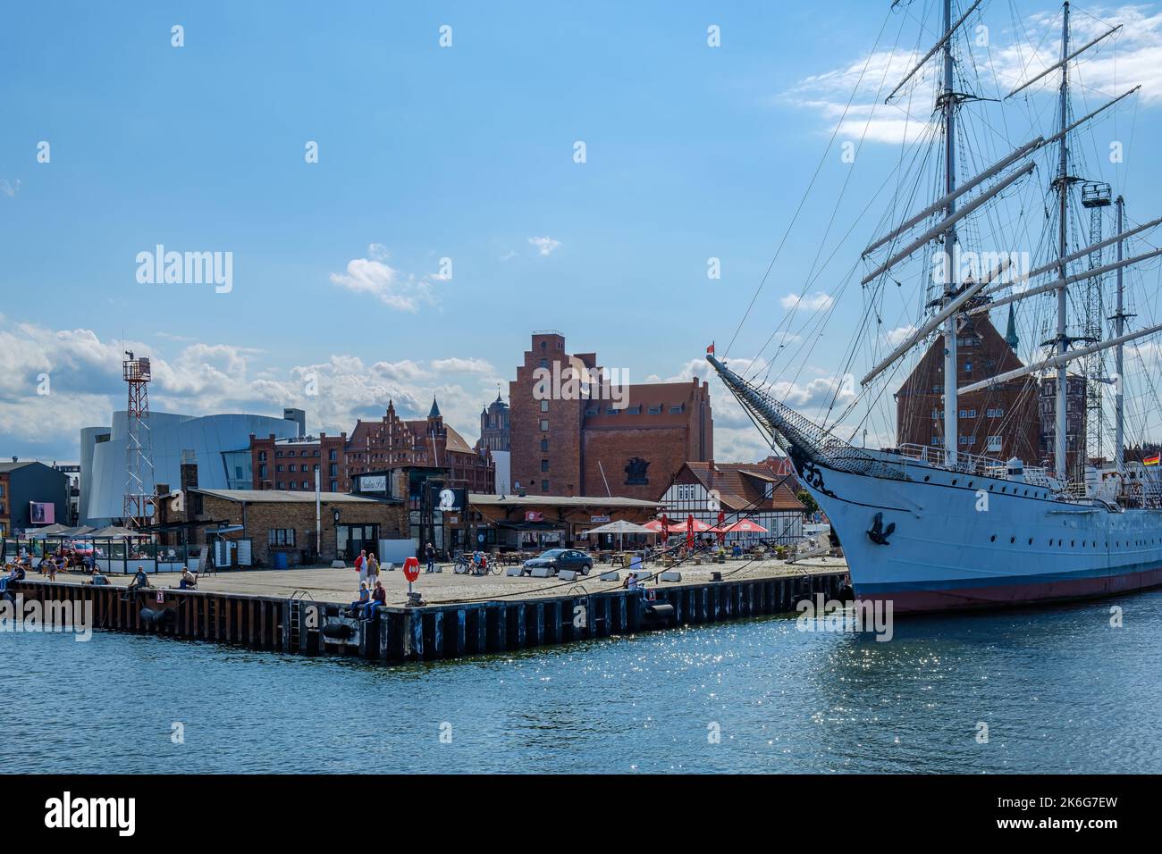 The sail training ship GORCH FOCK, rigged as a barque, at its berth ...
