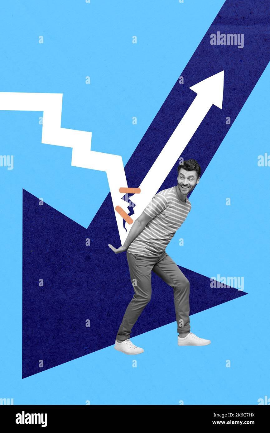 Creative drawing collage of little businessman trader financier trader ...