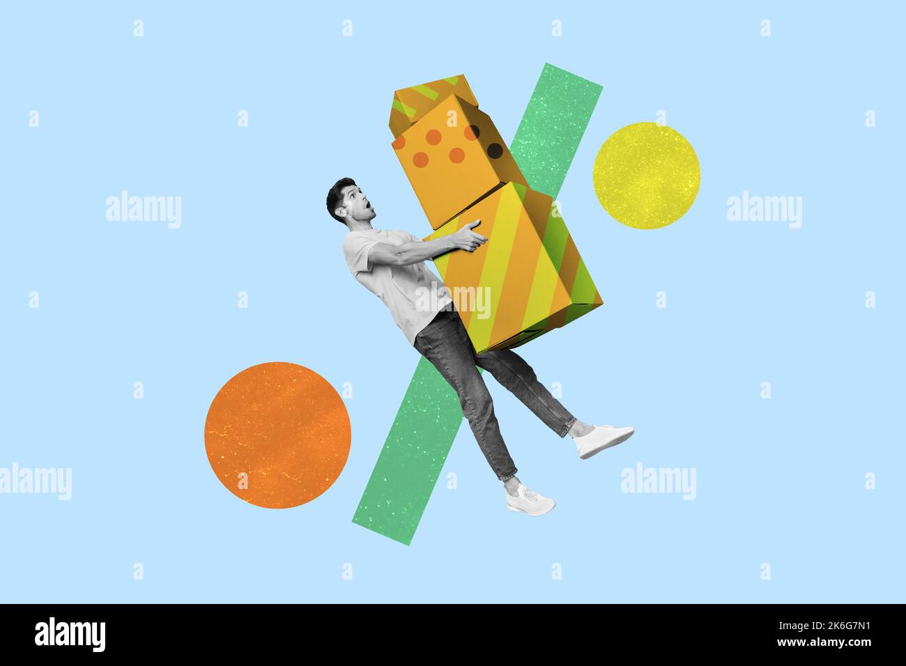 3d retro abstract creative artwork template collage of funny young man ...