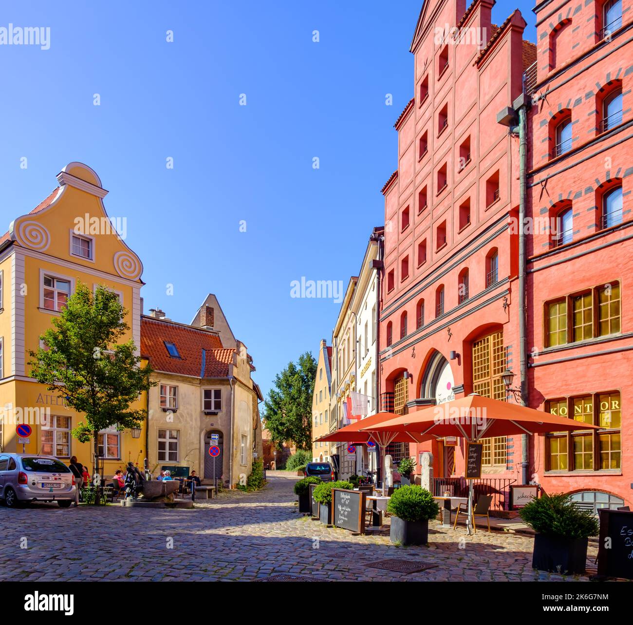 Street scene and historical building structure with Gothic stepped ...