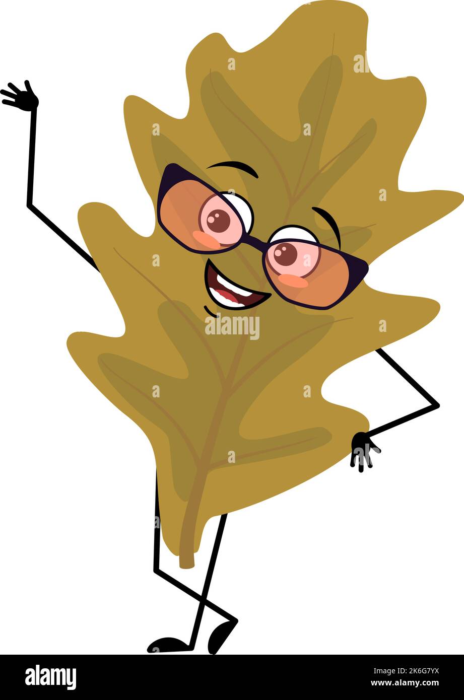 Oak leaf character with glasses and joyful emotions, smile face, happy ...