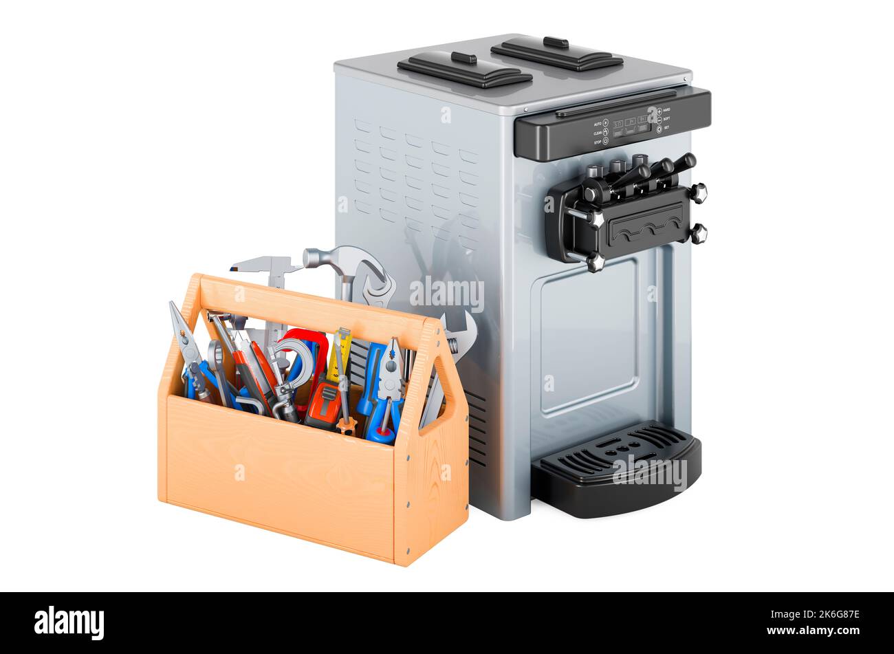 Commercial ice cream machine with tool box, 3D rendering isolated on white background Stock ...