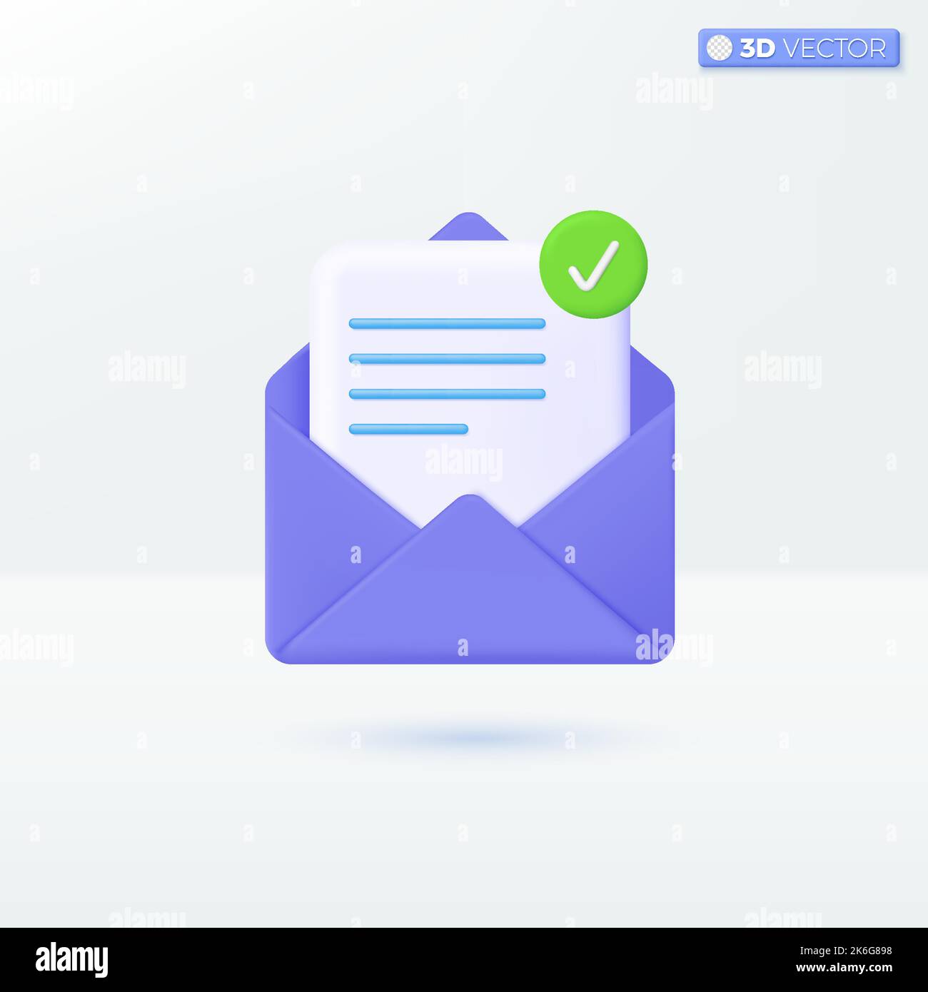 Envelope and Document Check mark icon symbols. postal, Mail invitation, Approved concept. 3D ...