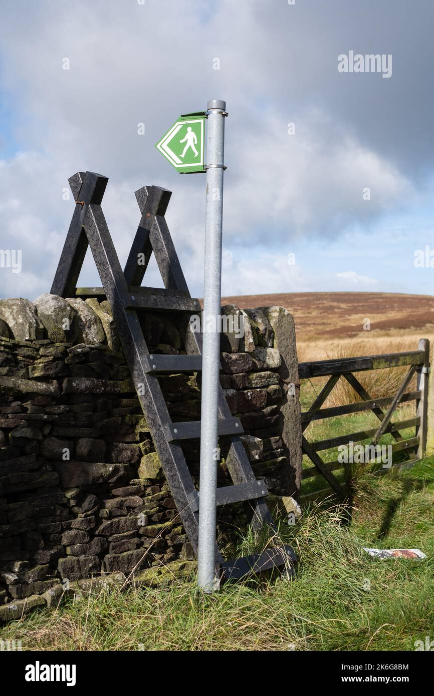 Walking Direction sign in Yorkshire points the way over a Stile to the ...
