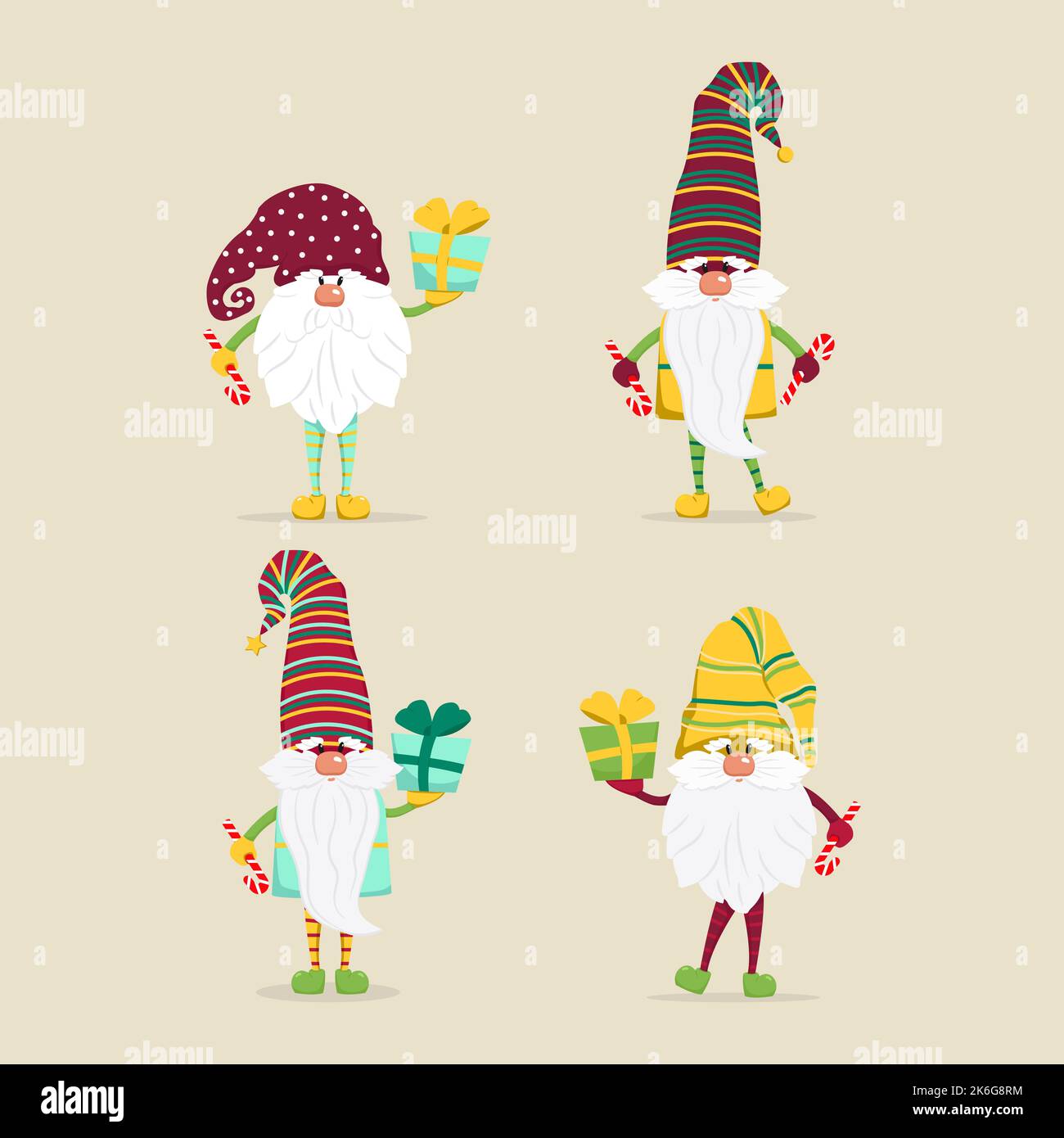 Cute Christmas gnomes. Vector characters in flat style. Set of ...