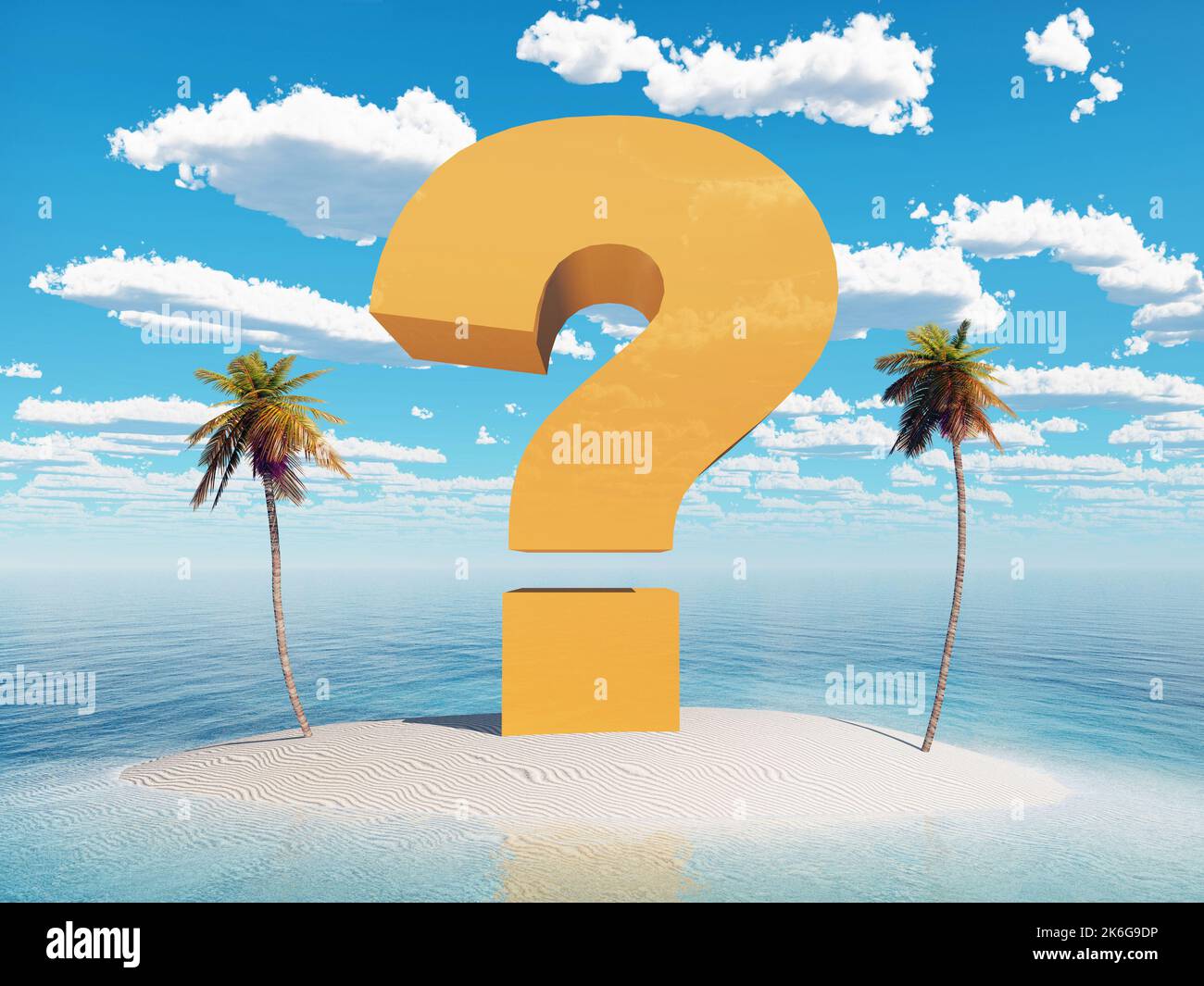 Question mark symbol and palm trees on an island in the sea Stock Photo ...