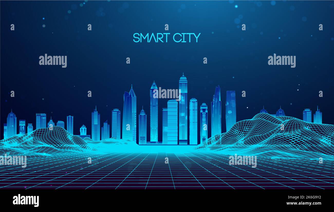 Smart city abstract illustration blue background in low poly style ...