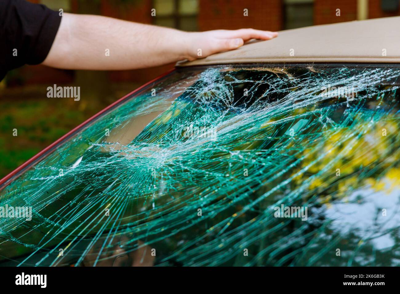 Broken windshield in a car during severe car accident Stock Photo - Alamy