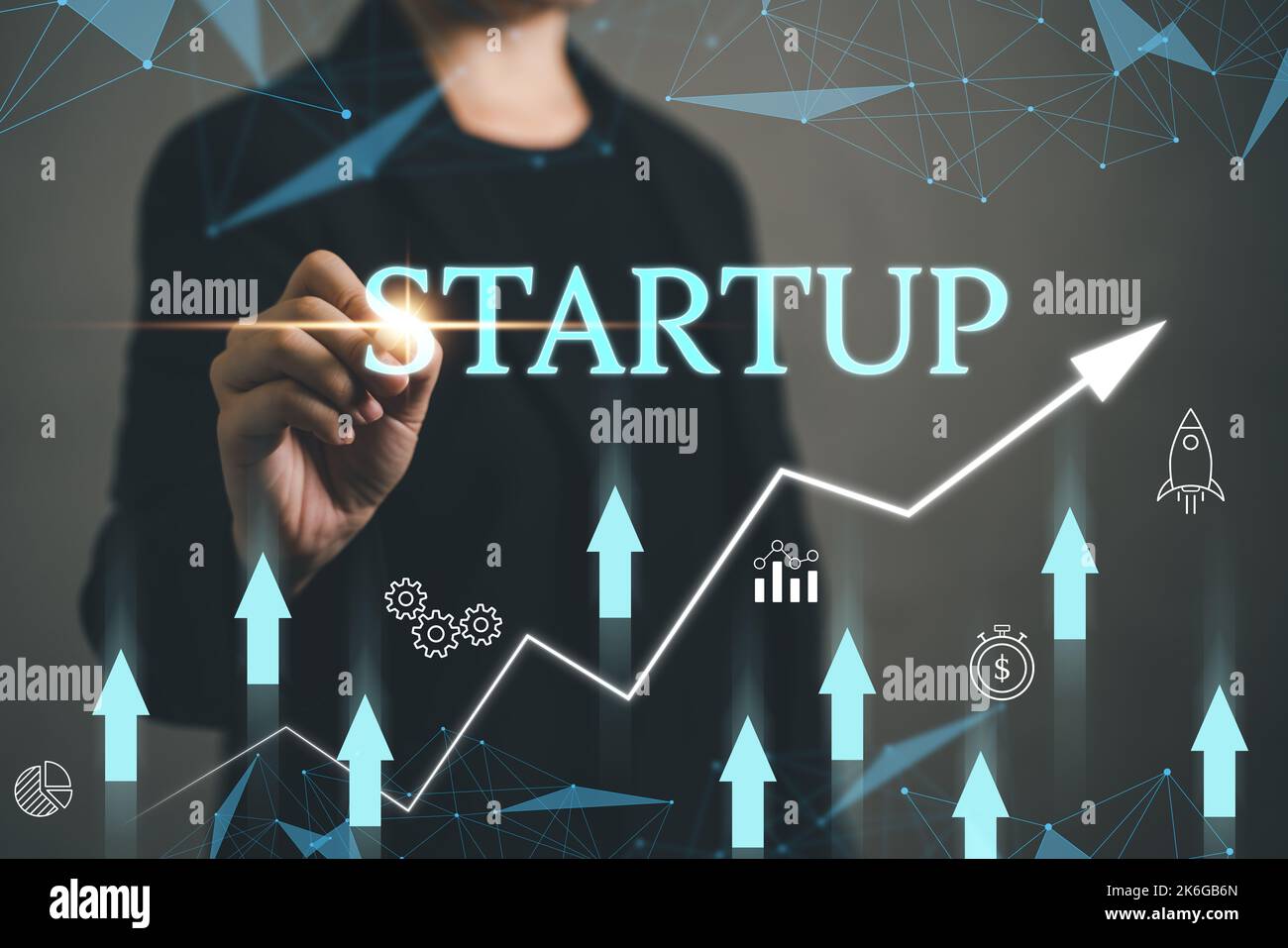 Startup business design concept, bussinesswoman touching darts aiming ...