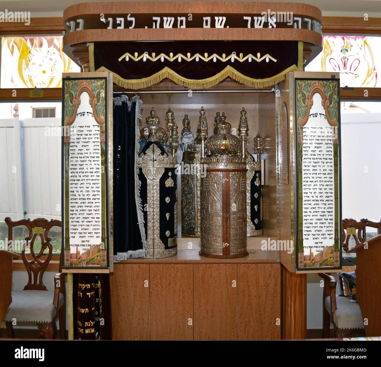 Torah scrolls in the ark at the Aur Torah synagogue Sephardic temple in ...
