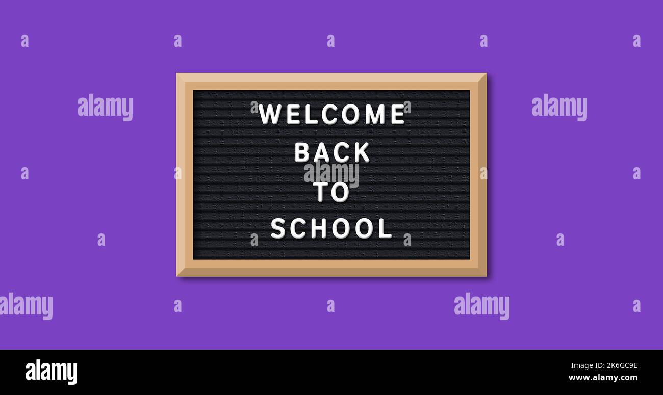 Image of welcome back to school on board over violet background. Back ...