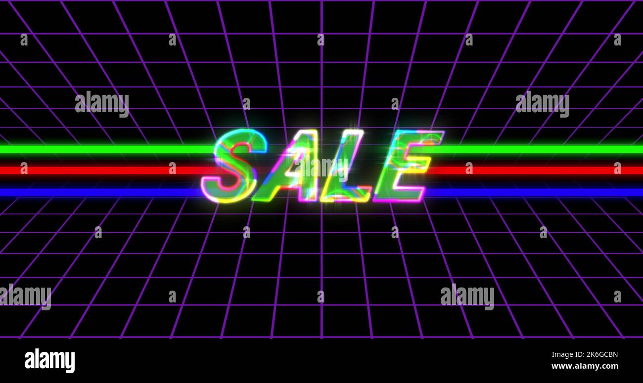 Image of retro Sale Advertisement on colourful lines against black ...