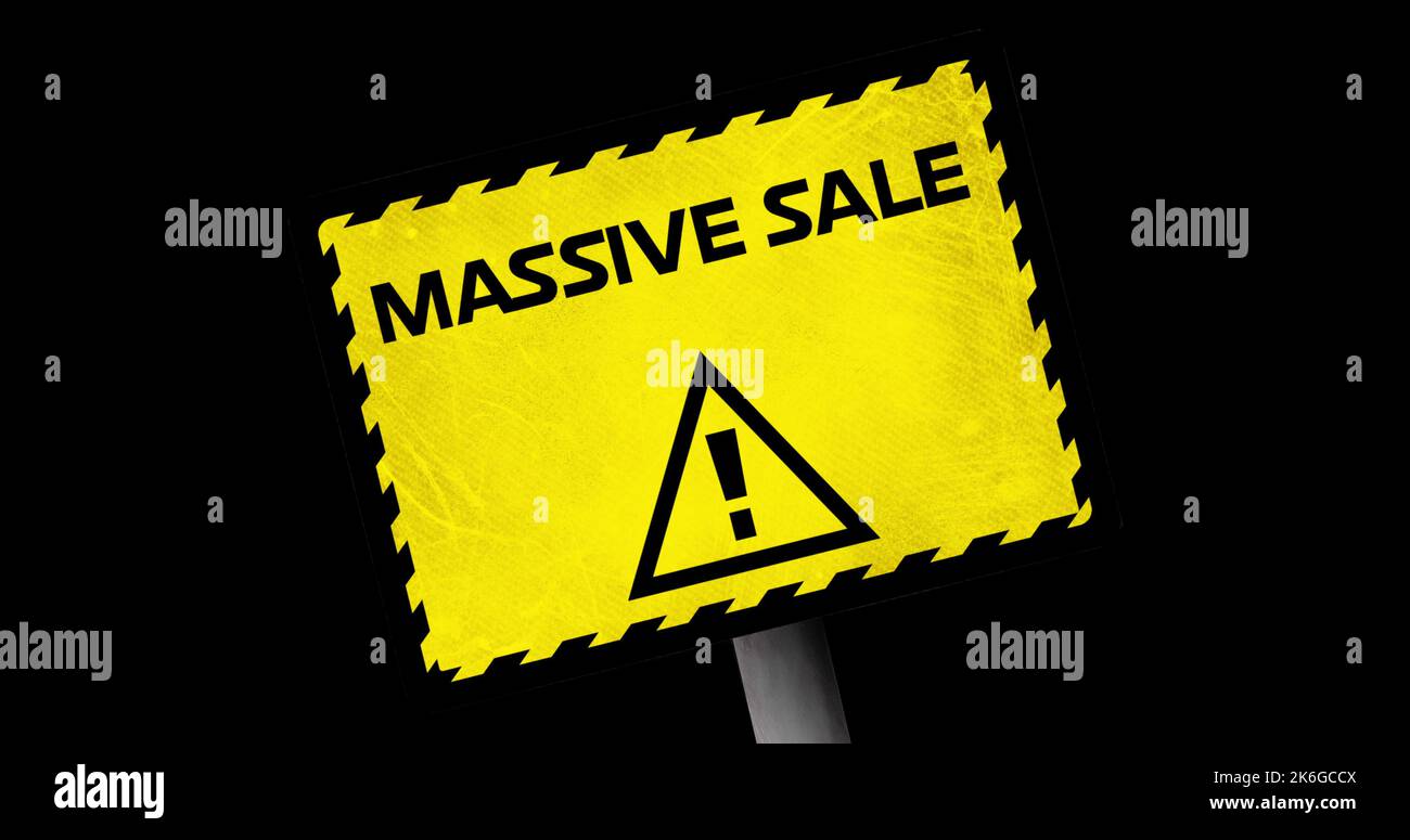 Image of Massive Sale text in yellow warning sign against black ...