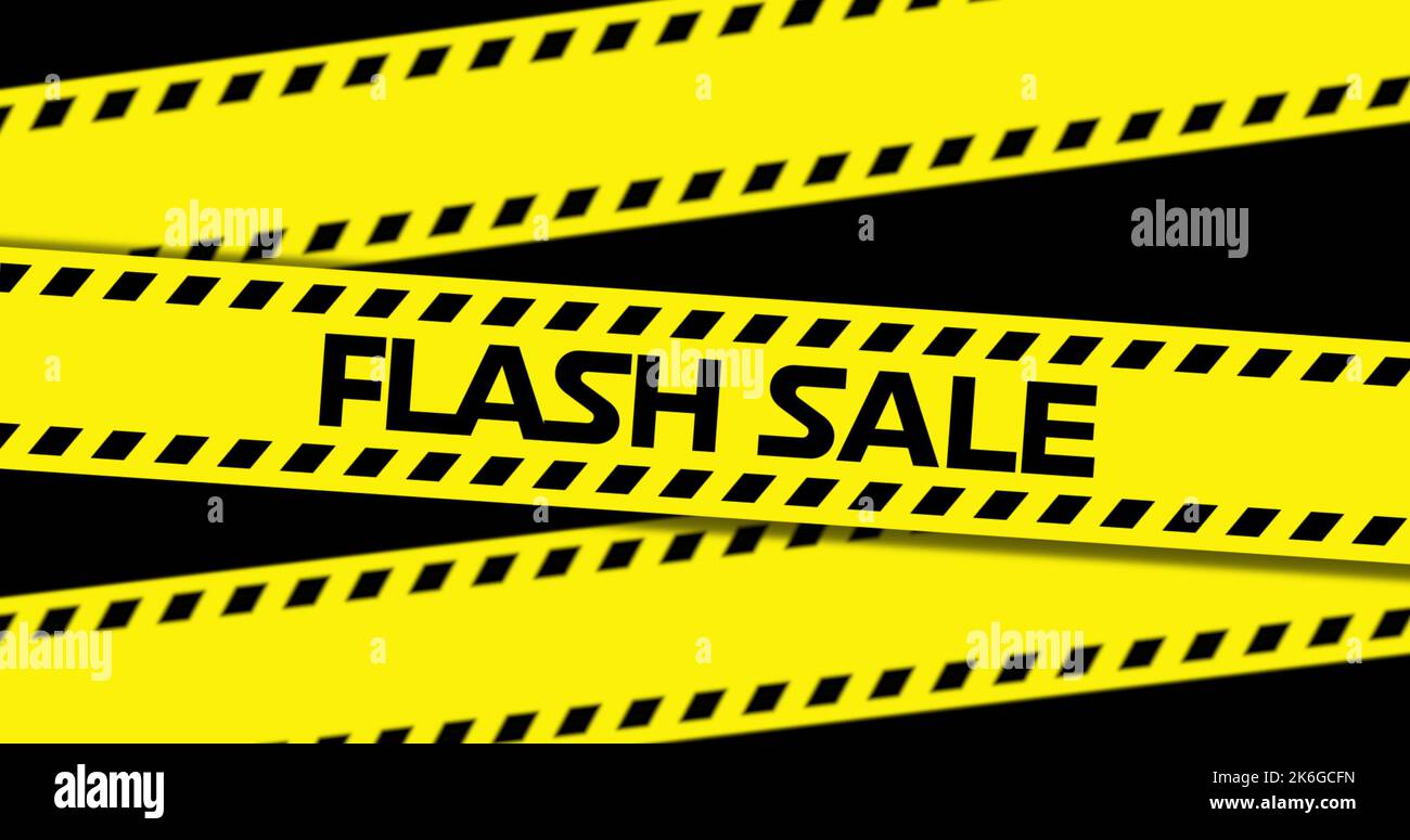 Image of Flash Sale text on yellow industrial ribbon against black ...