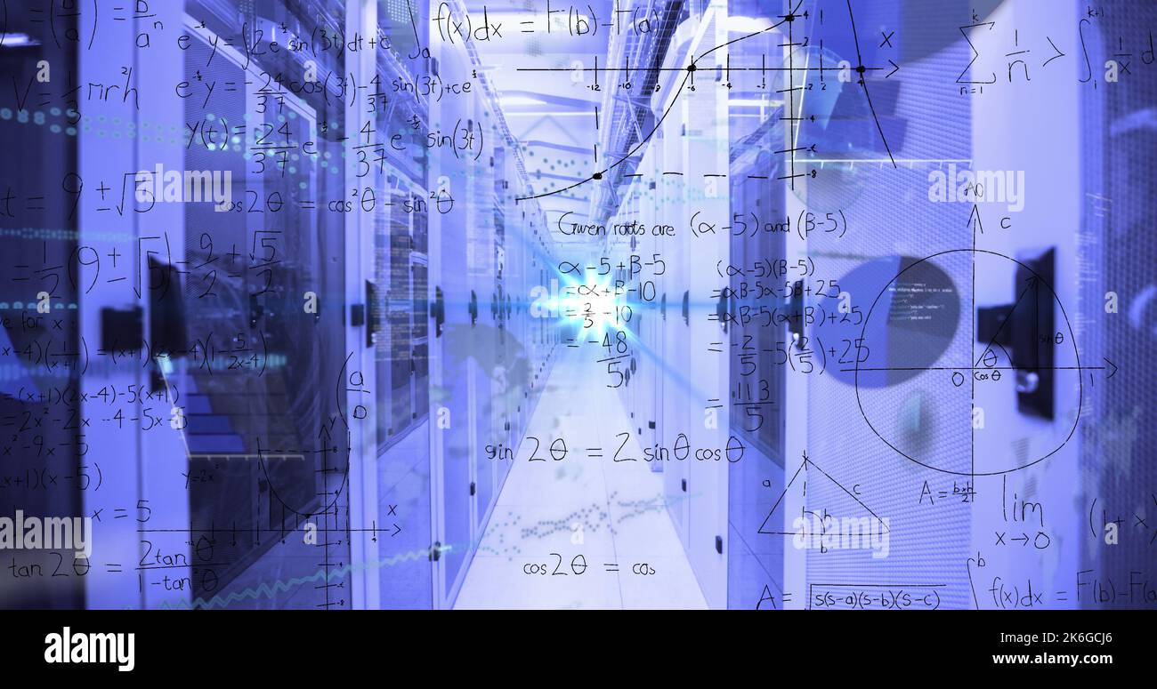 Image of mathematical equations and data processing over rainbow lens ...