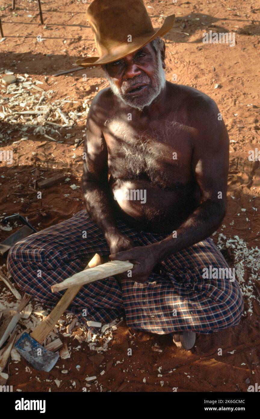 Elliot Northern Territory Australia Aborigine Man Carving Wood with an ...