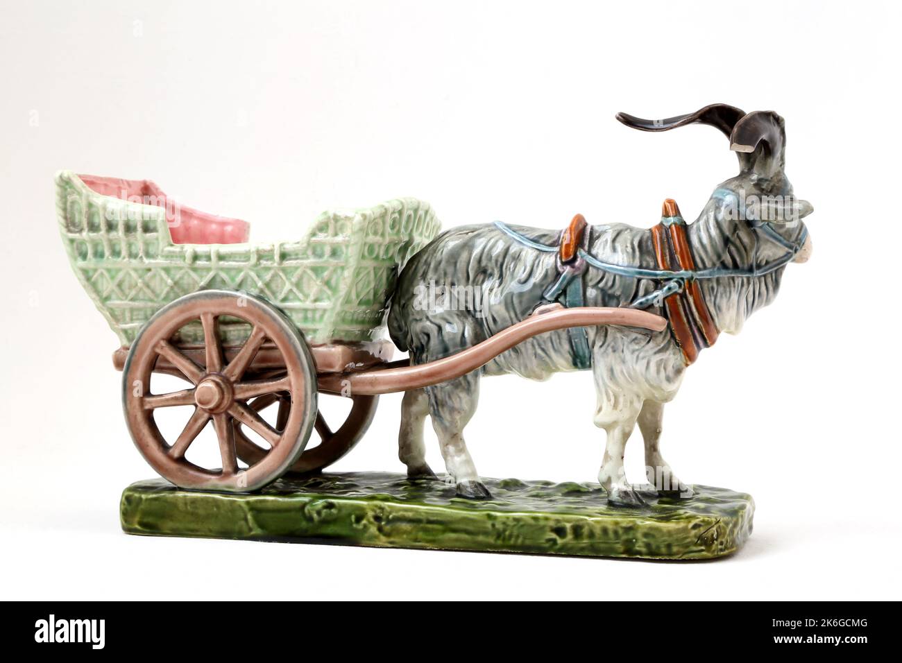 Vintage 1900's Majolica Royal Dux Pottery Goat & Cart Jadiniere ...