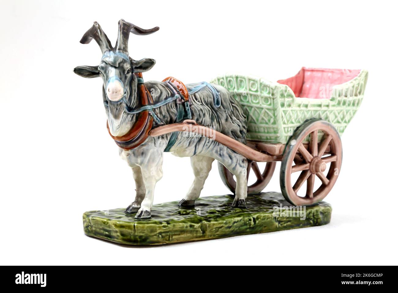 Vintage 1900's Majolica Royal Dux Pottery Goat & Cart Jadiniere ...