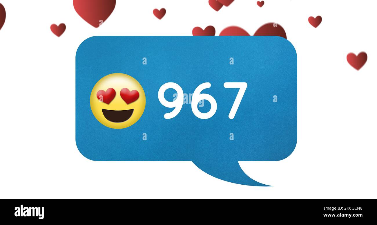 Image of 967 notifications with emoticons on white background. Social ...