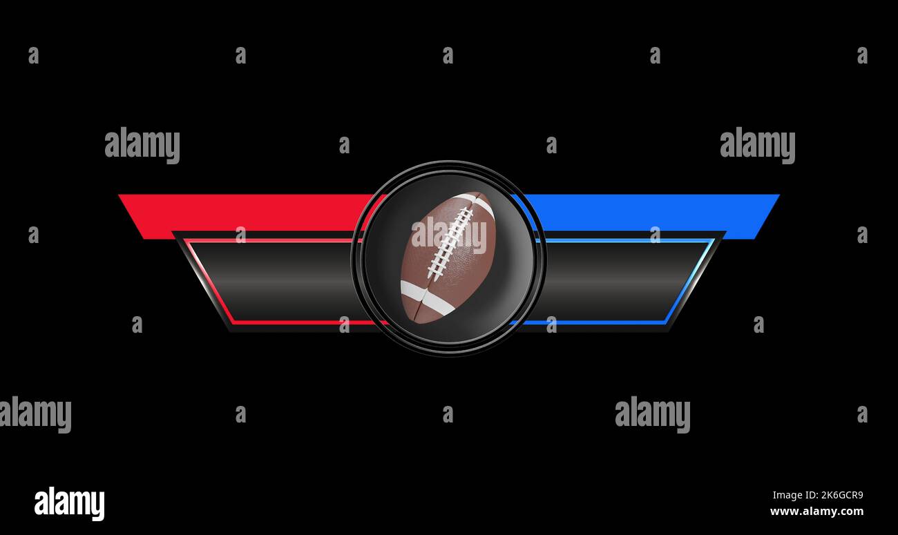 Image of rugby ball and red and blue ribbon on black background. Sport ...