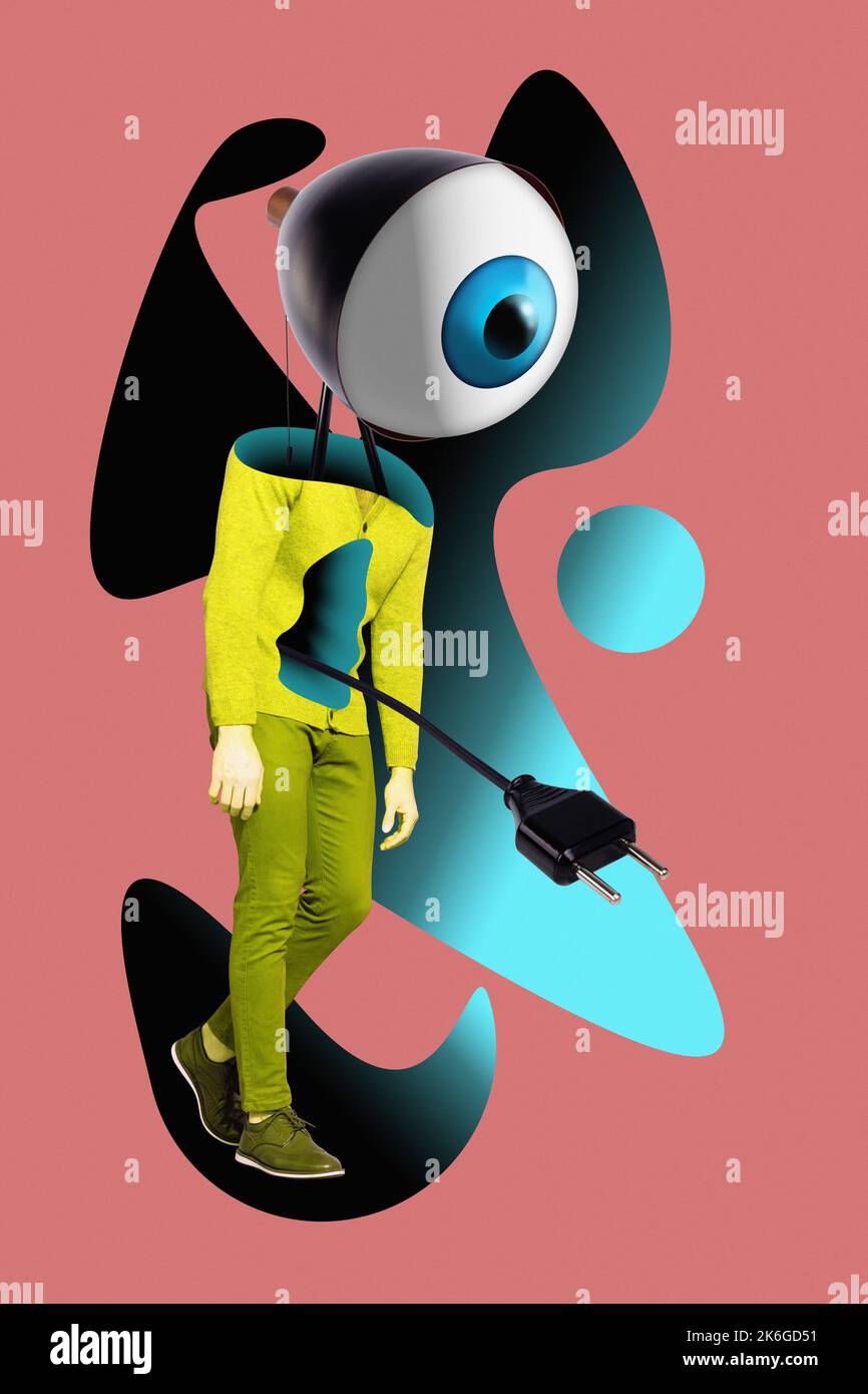 Collage artwork graphics picture of strange man eyeball instead of head ...