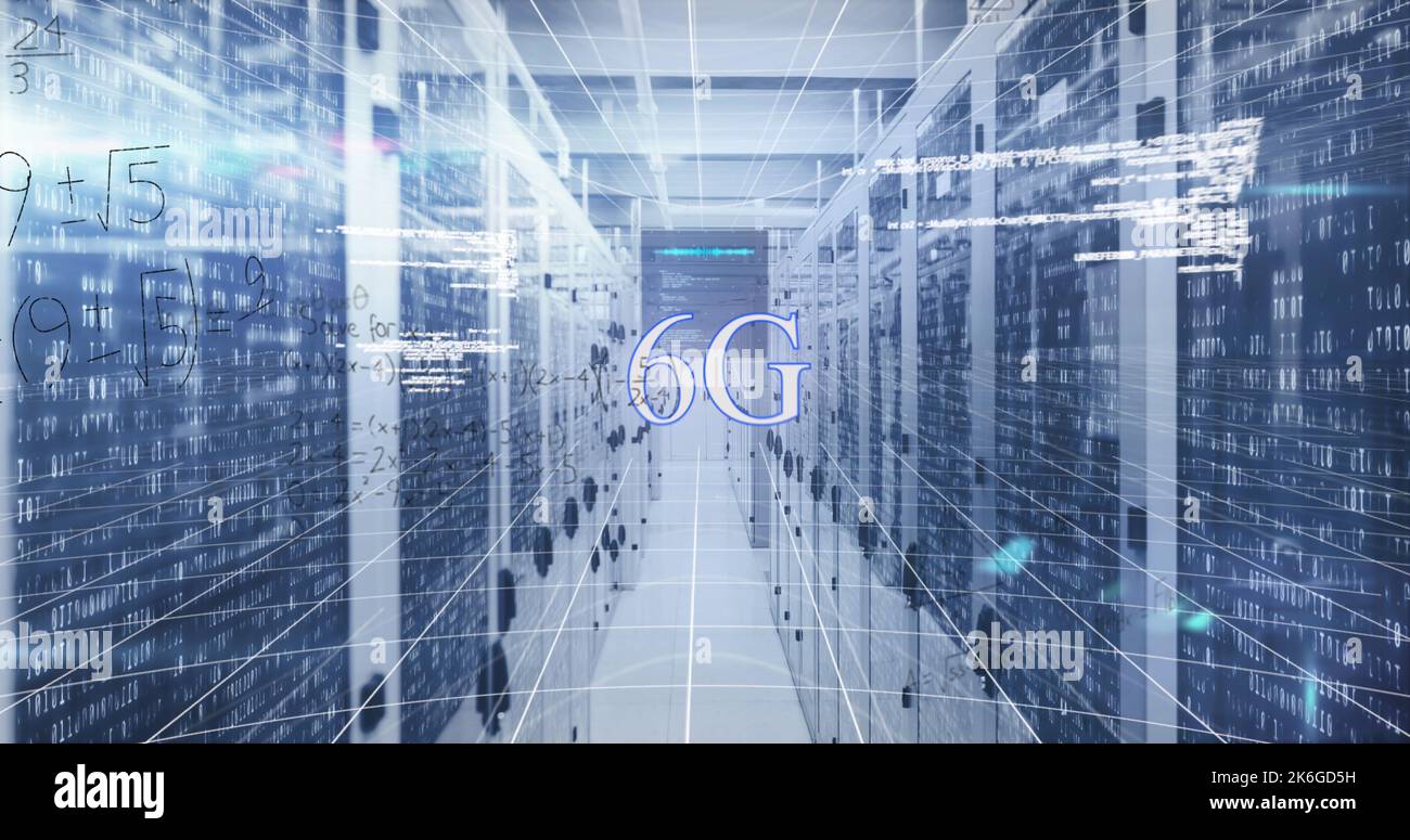 Image of mathematical equations and data processing against computer ...