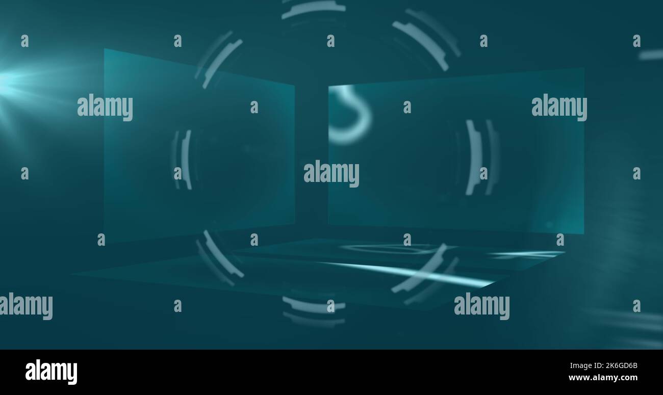 Image of digital interface and data processing over blue background ...