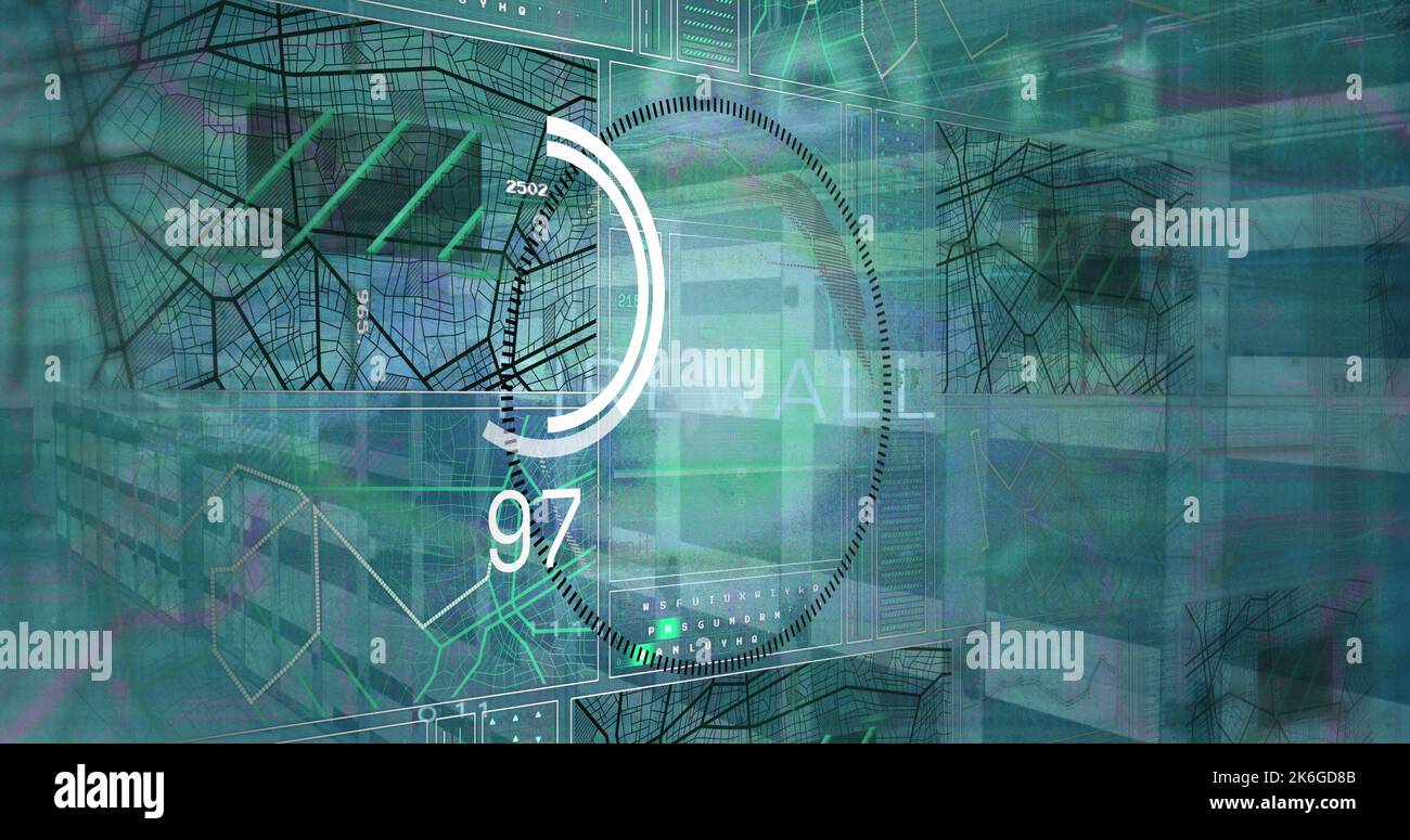 Image of digital interface and data processing on blue background Stock ...