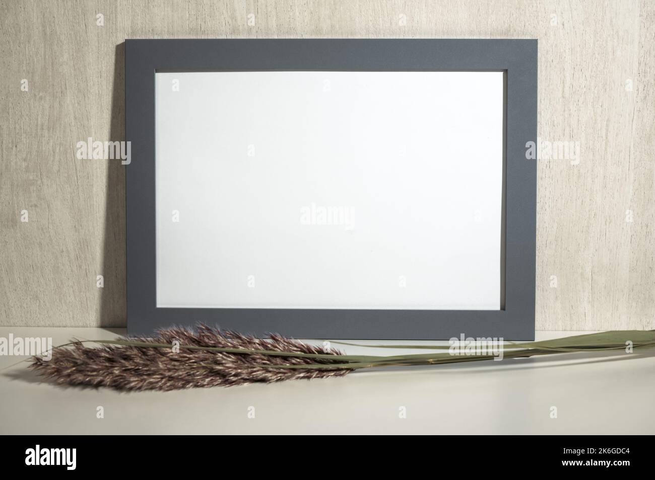 Horizontal grey frame mockup on vintage . Empty grey wooden frame ...