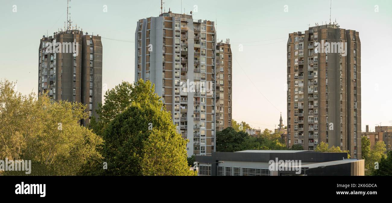 Some tall residential buildings in the settlement Podbara in Novi Sad ...