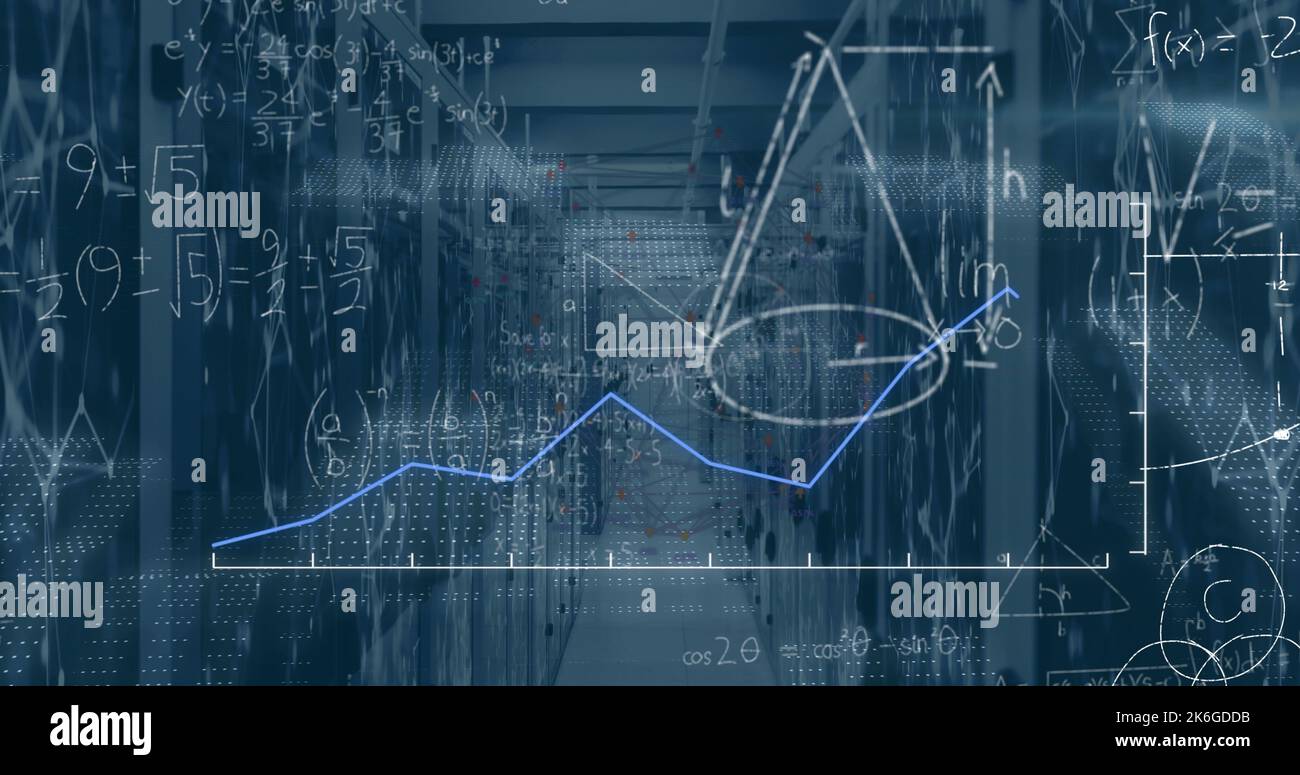 Animation mathematical equations over server hi-res stock photography ...