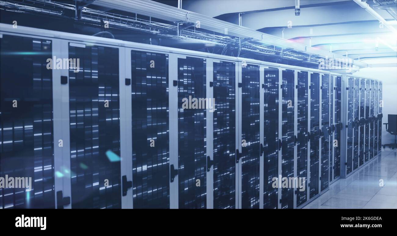 Composition of moving columns over server room Stock Photo - Alamy