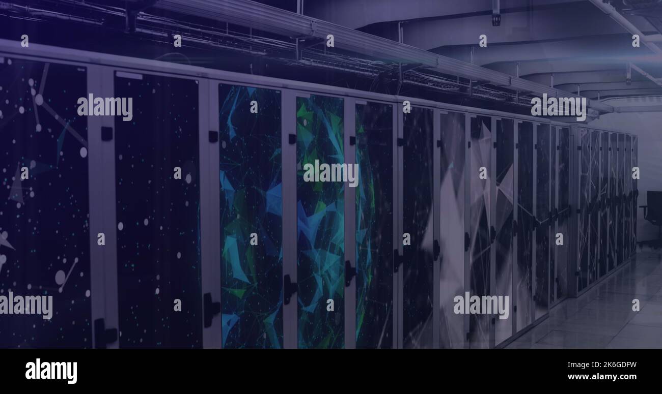 Composition of data processing over server room Stock Photo - Alamy
