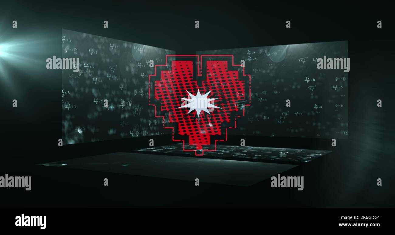 Composition of heart and mathematical equations on black background ...