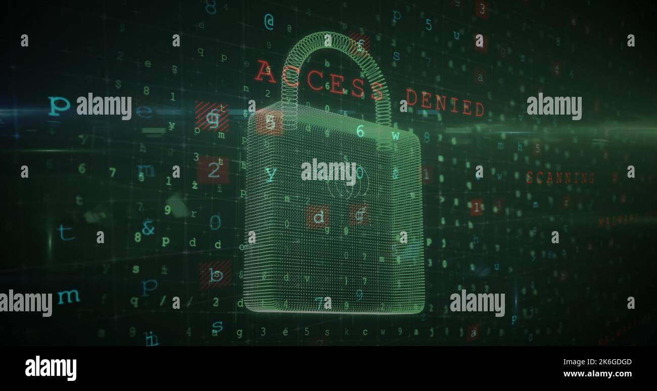 Illustration of padlock with access denied text, letters, symbols and ...