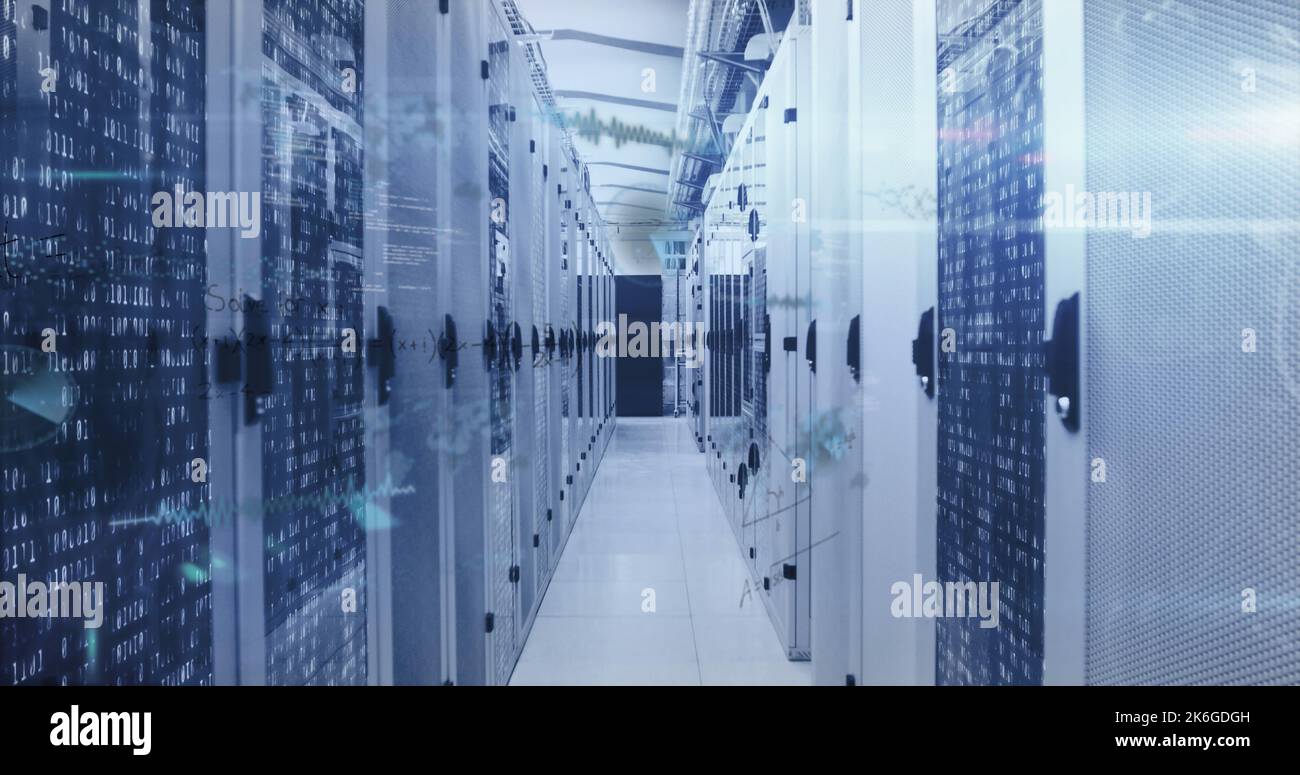 Composition of data processing over server room Stock Photo - Alamy