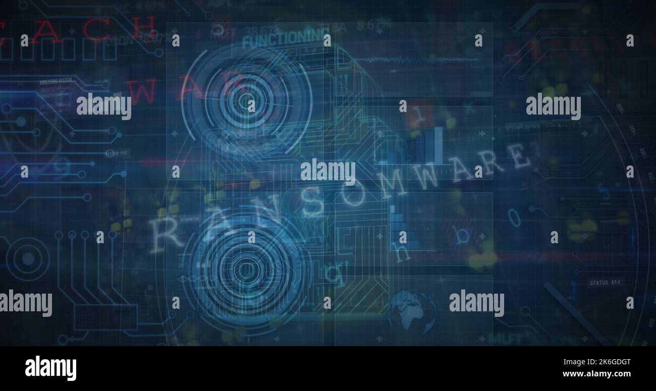 Illustration of circuit board texture in padlock with padlock, text over abstract background ...