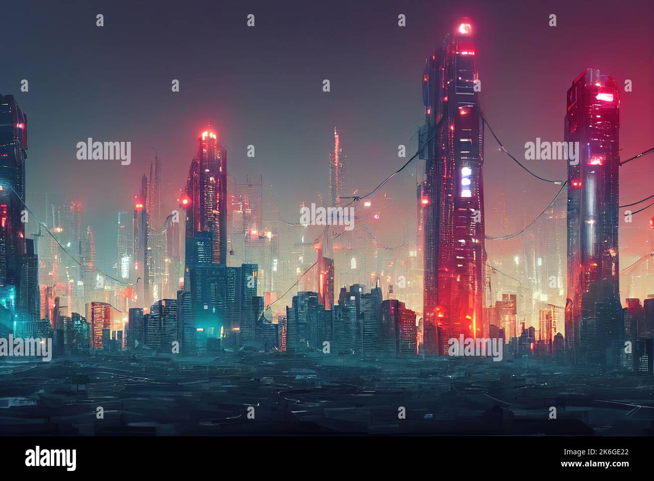Future modern night city urban building concept cityscape with massive ...