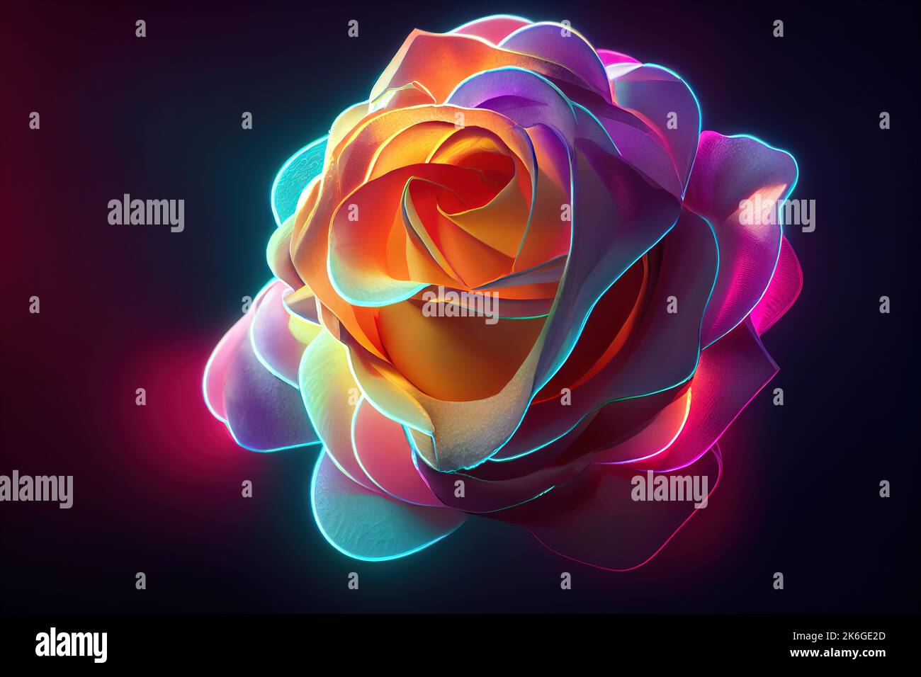 Fantasy magical dark background with magic rose flower colorful vibrant ...