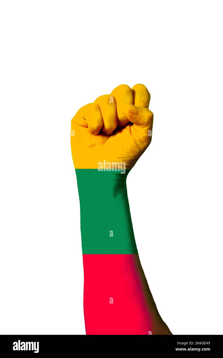 A vertical shot of the flag of Lithuania painted on human fist Stock ...