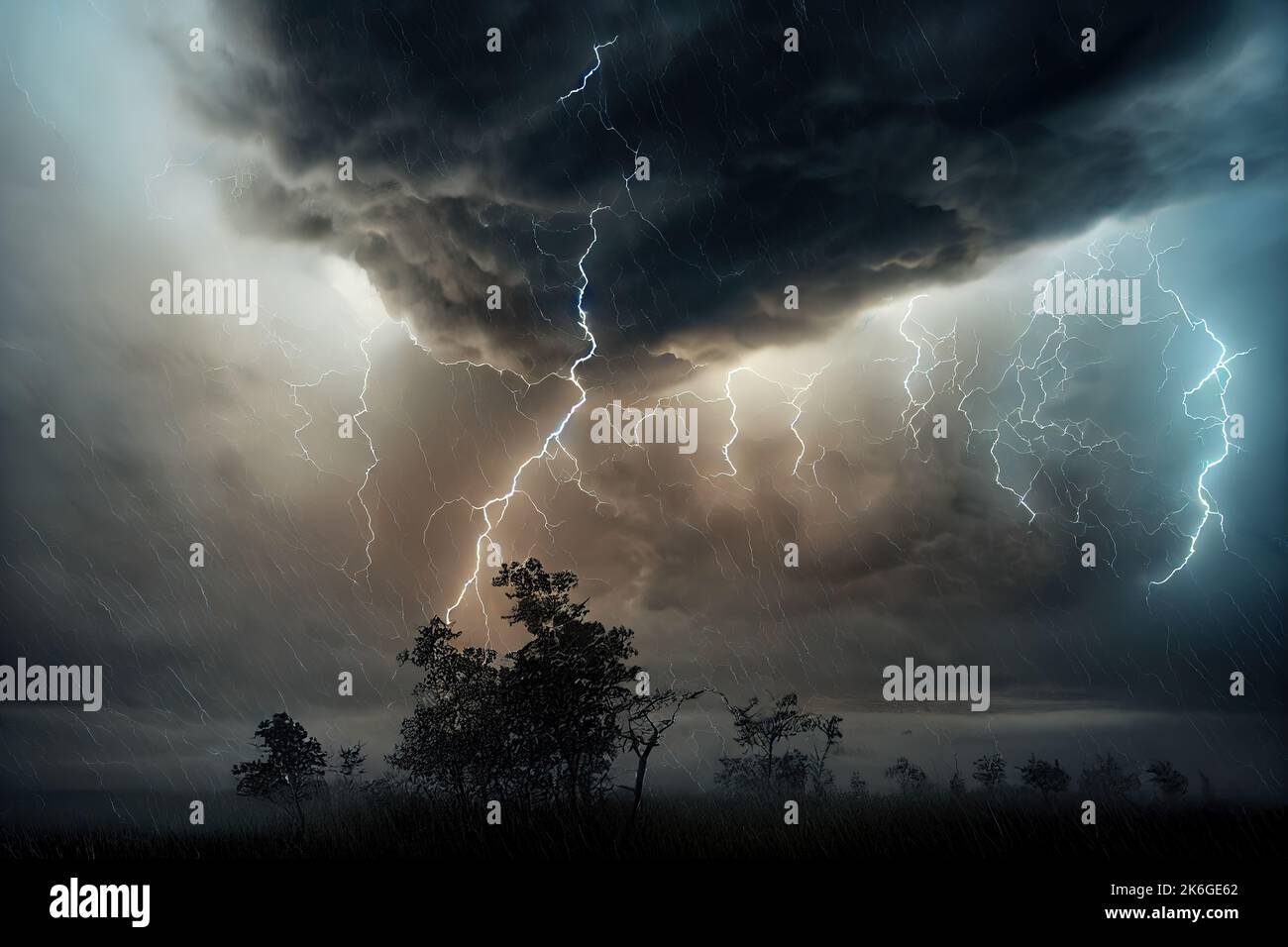 Lightning Thunder Flash Rain during summer storm. 3d illustration Stock ...