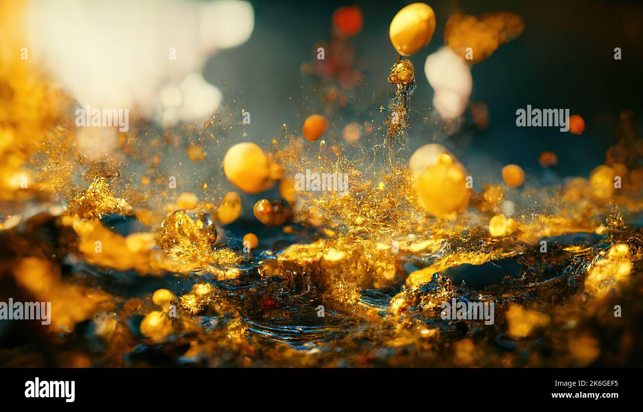 Colorful yellow golden particles abstract background with waves art ...