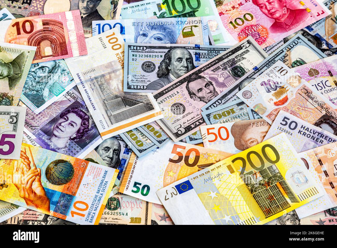 Money background from banknotes of various currencies. Business concept ...
