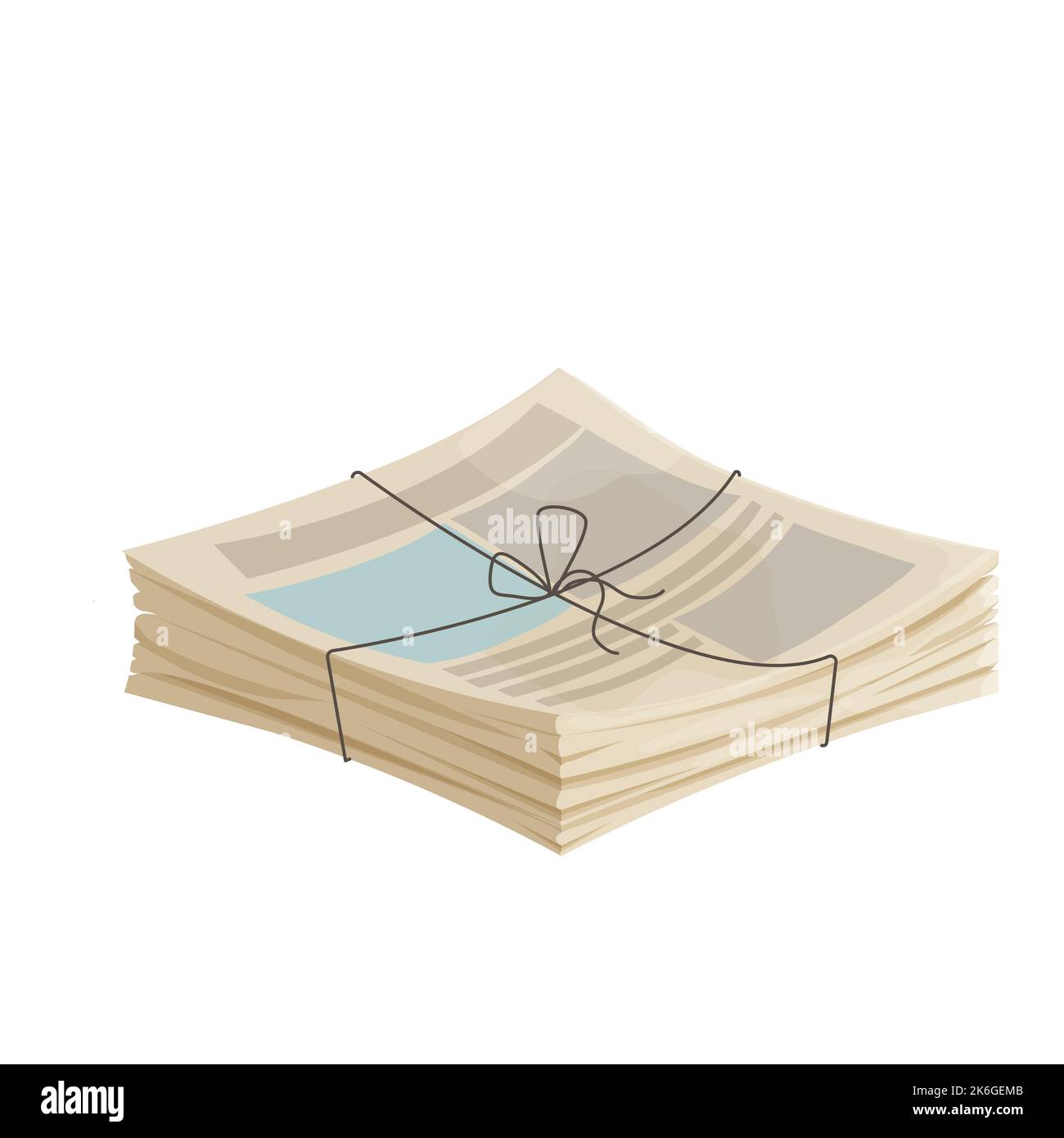 Newspaper pile, stack of magazine with rope in cartoon style isolated ...